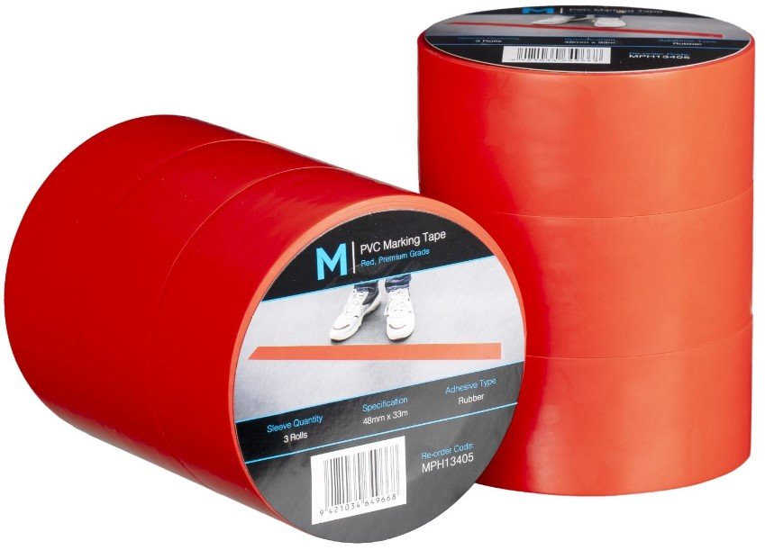 PVC Floor Marking Tape - Red, 48mm x 33m x 150mu (18) | LMD B2B
